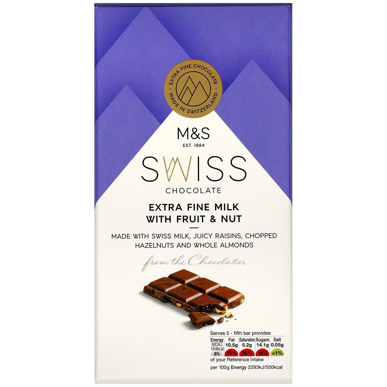 Swiss Extra Fine Milk Chocolate with Fruit Nut Marks Spencer Cyprus